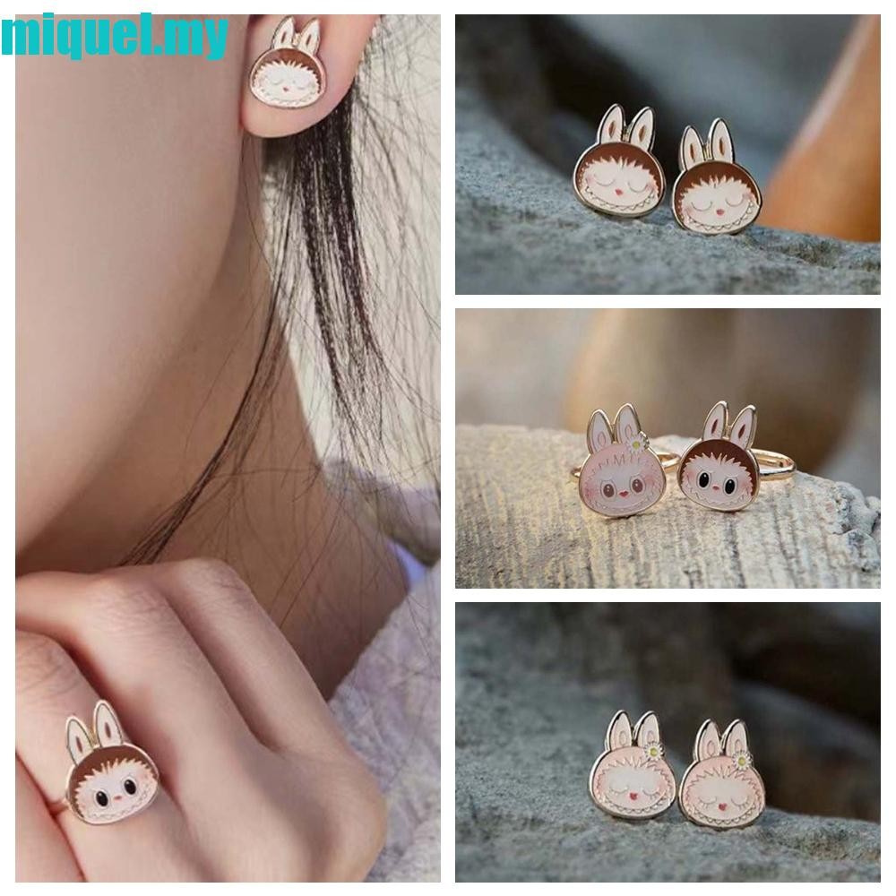 MIQUEL Labubu Studs Earrings, Metal Alloy Drip Glue Ear Studs Labubu ...