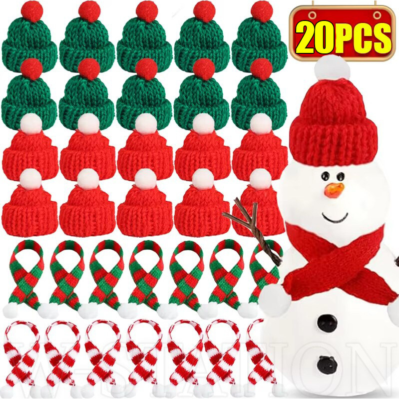 20Pcs Mini Christmas Hat & Scarf Ornament - DIY Knitting Santa Hat ...