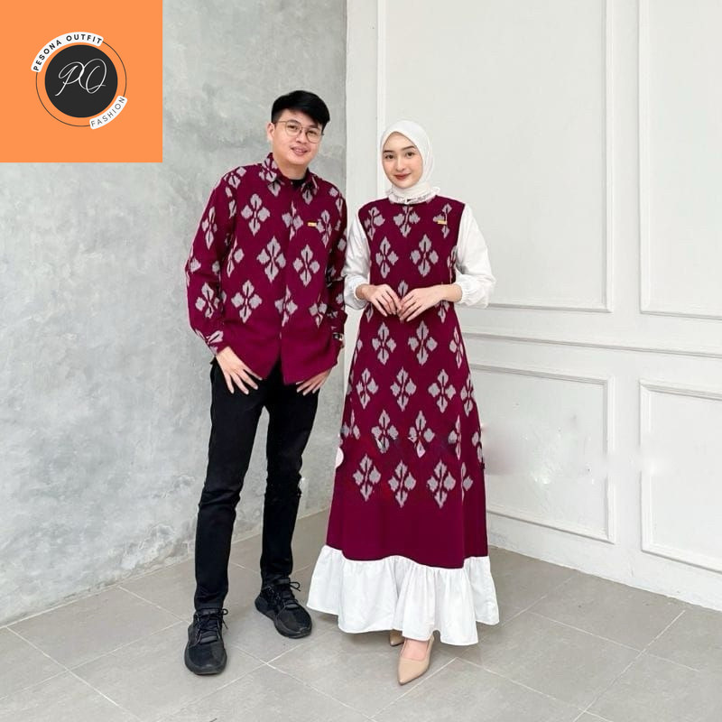 MERAH Maroon dress - red couple set - woven wedding couple clothes set ...