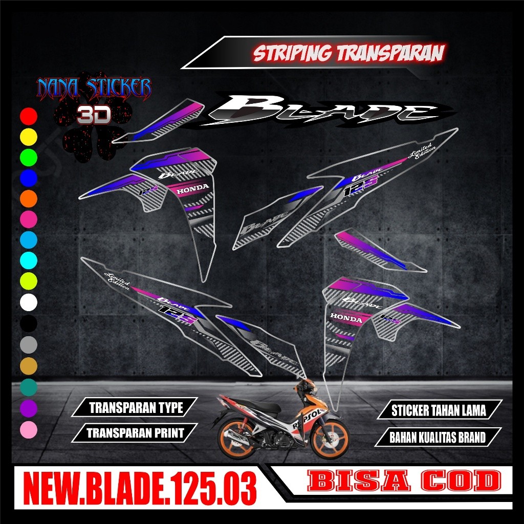 Honda NEW BLADE 125 TRANSPARENT Striping Sticker Variations Sticker ...