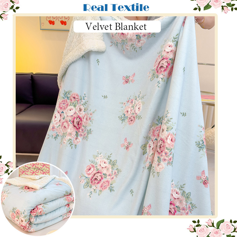 Selimut lutut sofa bunga vintaj 玫瑰花 优雅保暖午睡毛毯Pink rose design Knee ...
