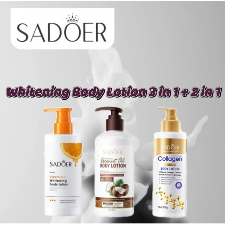SADOER Whitening Body Lotion (3in1+2in1) Series (Collagen + Vitamin C Whitening + Coconut Oil ...