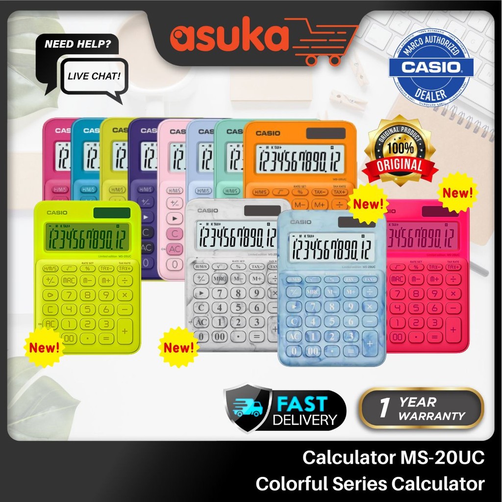 🔥READY STOCK🔥Casio New Colorful Series Calculator MS-20UC Original (1 Year warranty)/Limited ...