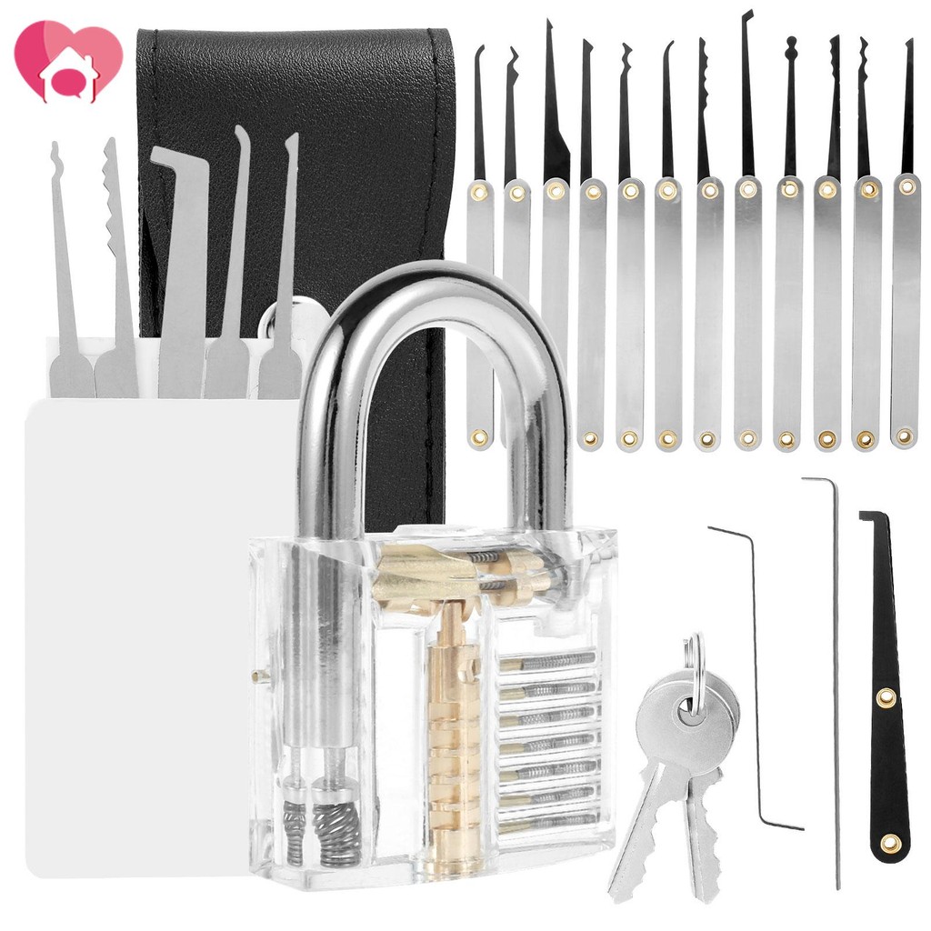Practice Lock Set Visible Cutaway Transparent Keyed Padlock Training Skill Lock Pick Set for ...