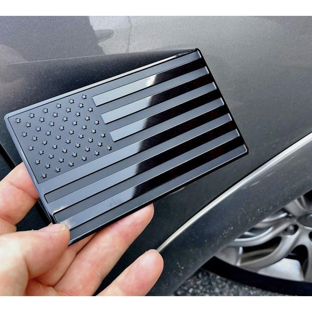 Embossed 3D Metal All Black American Flag Emblem Decal Stickers Matte ...