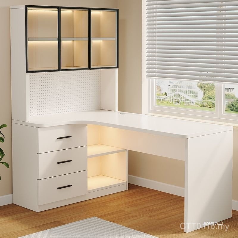Simple Corner Bookshelf Integrated Desk Light Luxury Computer Desk Set ...