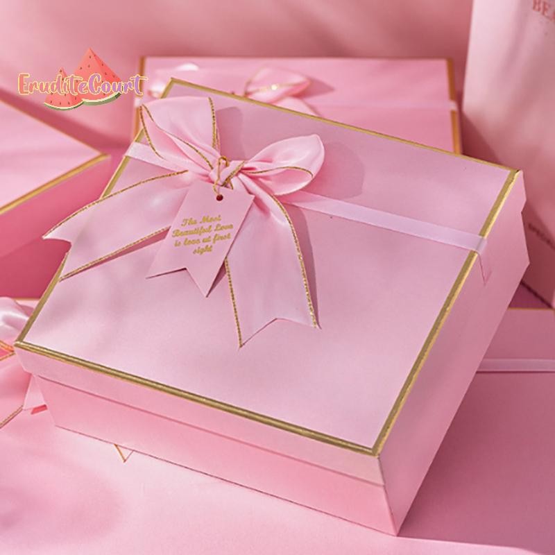 [ECM] Square Pink Bow Gift Box Creative DIY Wedding Souvenirs Birthday ...