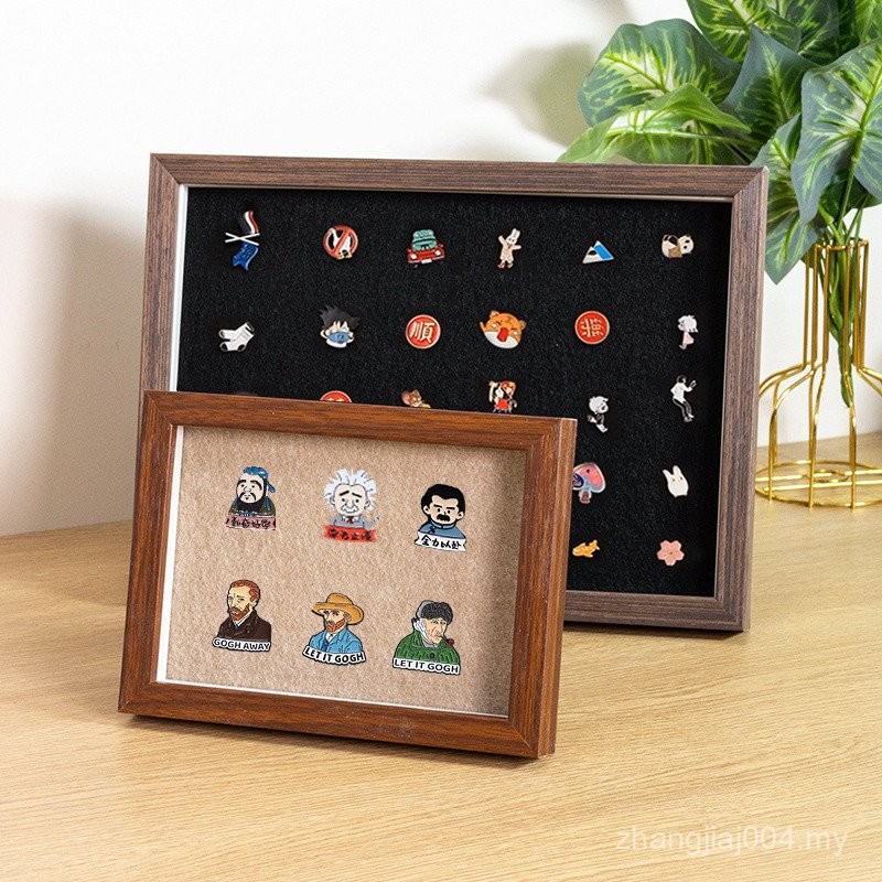 Badge Display Frame Brooch Storage Jewelry Medal Anti-dust Badge Wooden ...