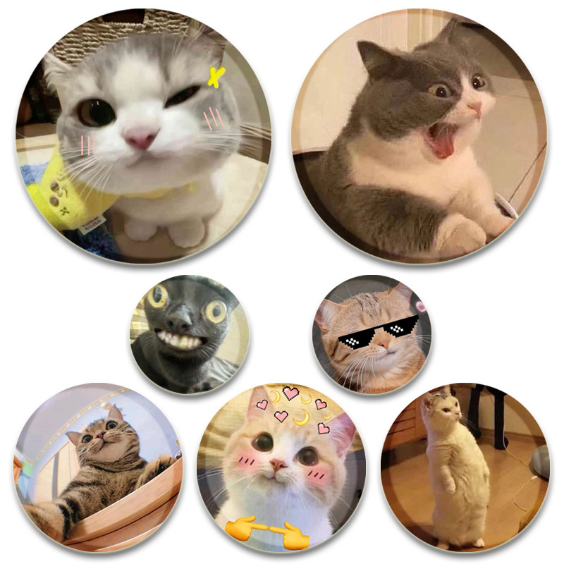 Funny Meme Cat Button Pins Cute Animals Badge Round DIY Creative ...