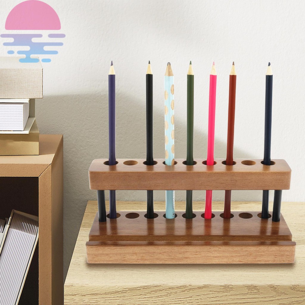 Wood Pen Holder 9 Slots Wood Pen Display Stand with Phone Holder ...