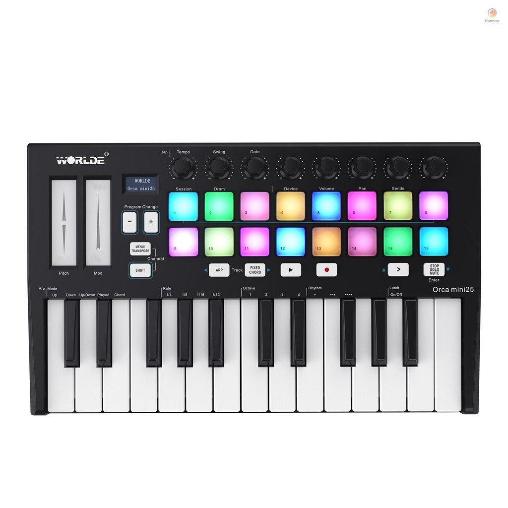 WORLDE Orca mini25 Portable 25-Key USB MIDI Keyboard Controller with 16 ...