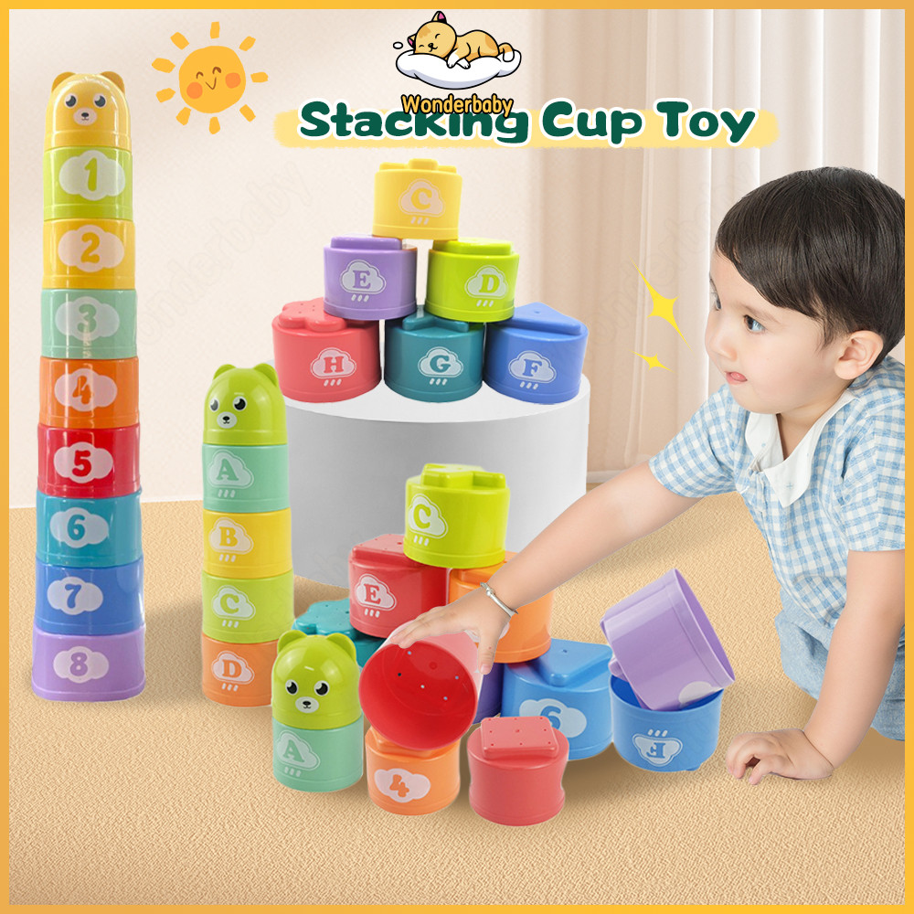 Wonderbaby Baby Stacking Cup Toy Number Alphabet Stacking Tower Set of ...