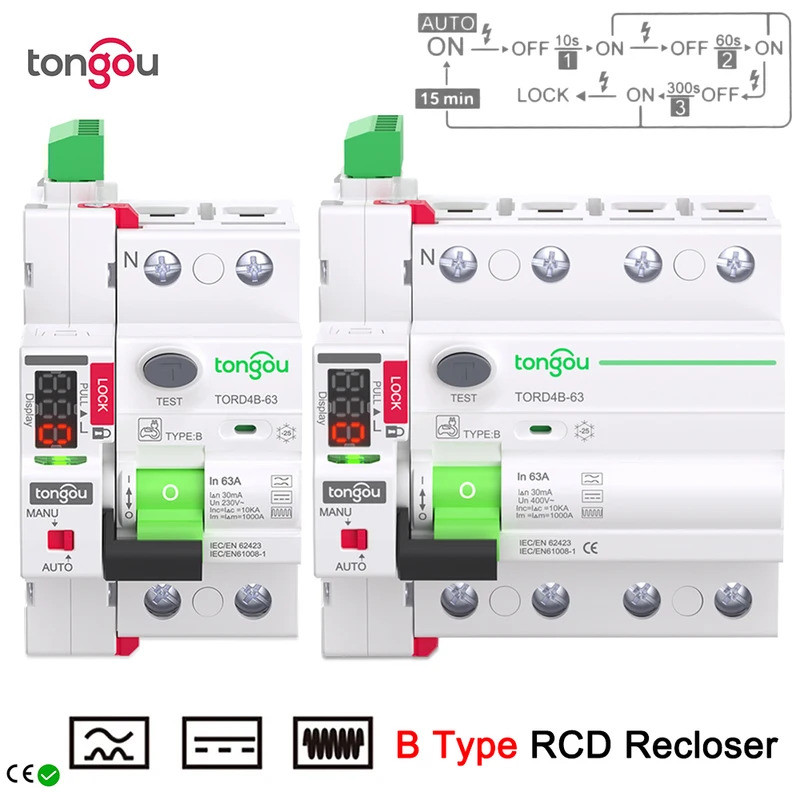 TONGOU Type B RCD LED Auto Recloser Modular Circuit Breaker 40A 63A ...