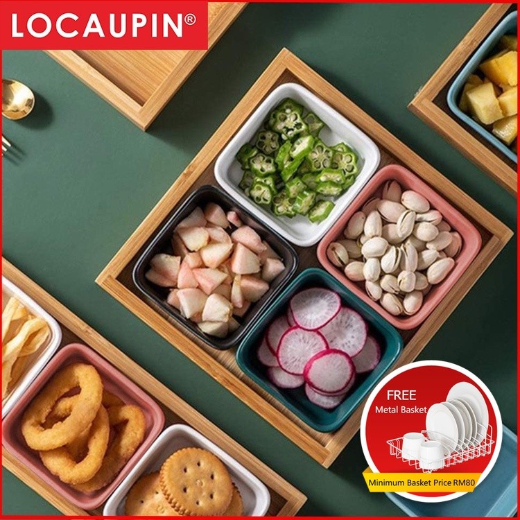 Locaupin Ceramic Fruit Bowl with Tray, Snack Plate with Shelf, Plate ...