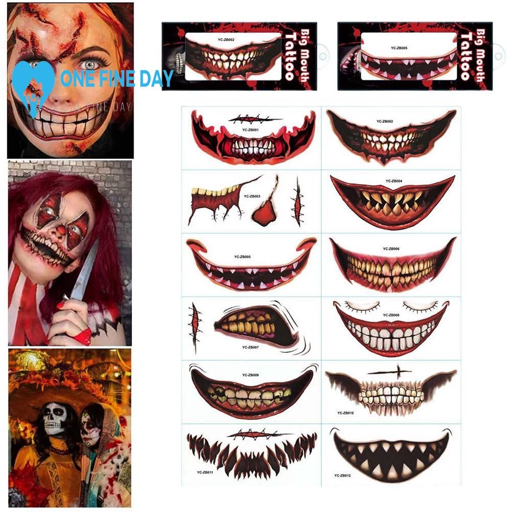 12 Sets Of Halloween Mouth Stickers Fake Wound Scars Body Scary Face ...
