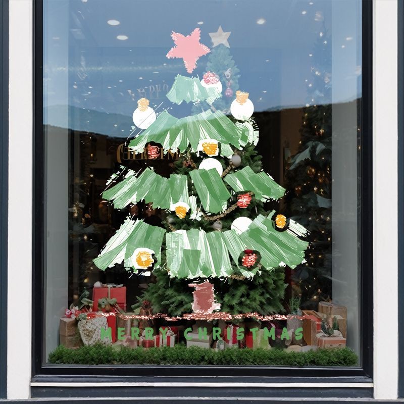 Santa Claus Tree Electrostatic Stickers Window Stickers Glass Door ...