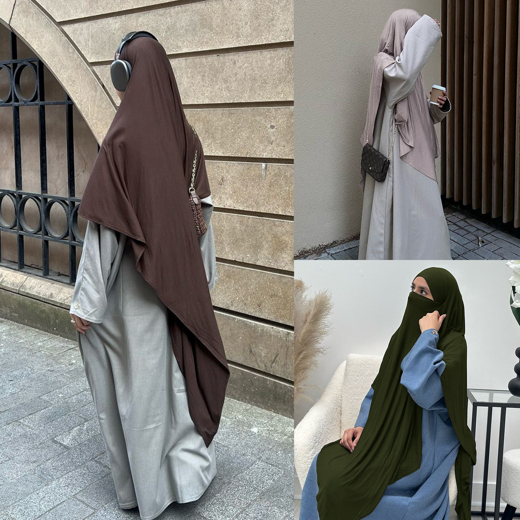 Ramadan Plain Big Khimar Veils Chiffon turban Instant Hijab Muslim ...