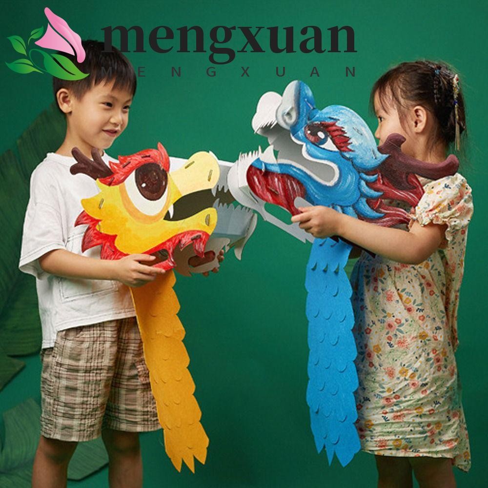 MENGXUAN Chinese Dragon Head Mask, Paper 3D Dragon Dance Craft Kit ...