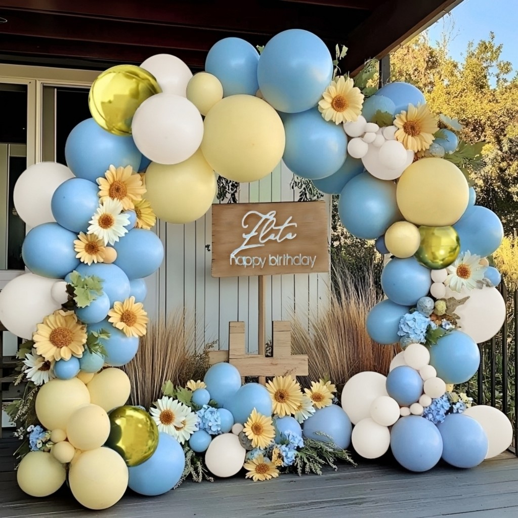 Pastel Blue Yellow White Balloon Garland Arch Kit Baby Bridal Shower Birthday Party Graduation ...