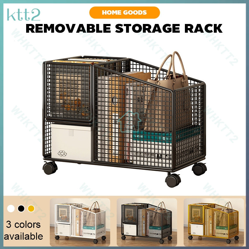 Metal Storage Rack Table Bottom Storage Cabinet with Wheels Bookshelf ...