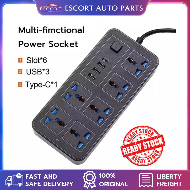 【Spot goods】2m 7 Sockets 3 USB Port 6 Universal Power Strip Extension ...