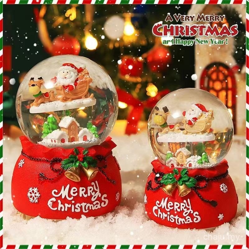 Santa Crystal Ball Snowflake Snow Music Box Christmas Rotating Music ...