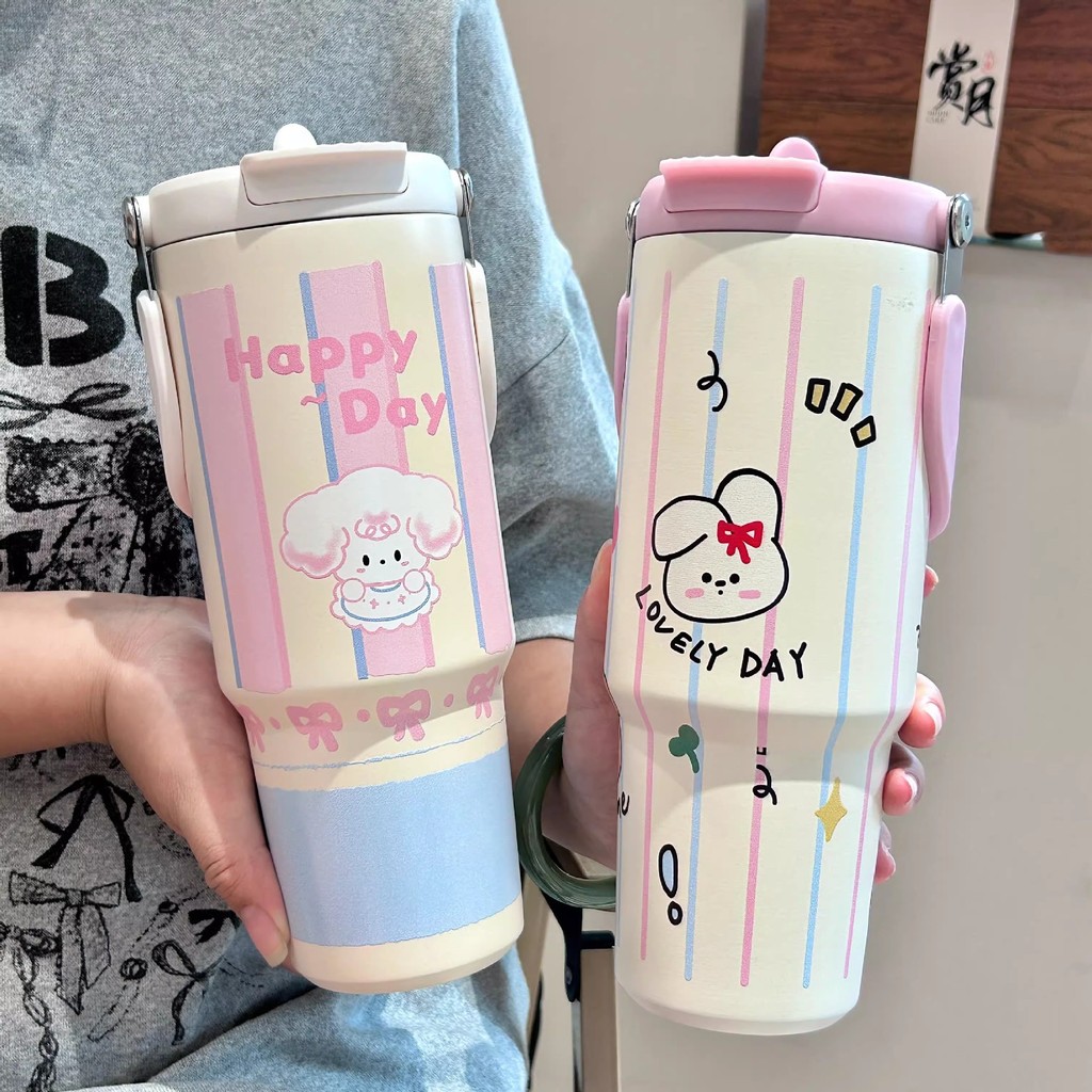 900ML Cute Thermos Bottle 900ML Stainless Steel Tumbler with Handle Hot ...