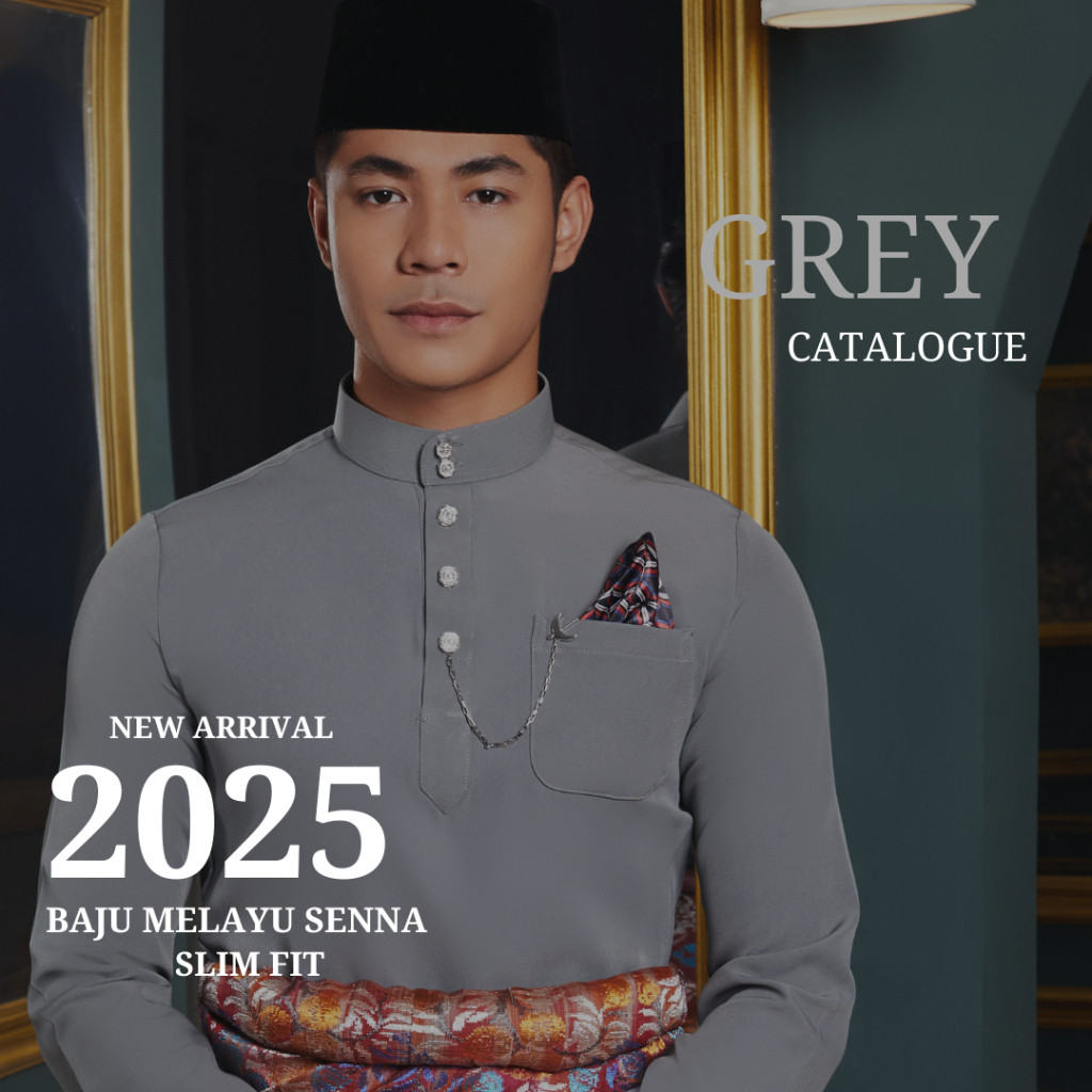 BAJU MELAYU 2025 SENNA ELRAH EXCLUSIVE KATALOG GREY 🌟FREE SAMPIN SLIM ...