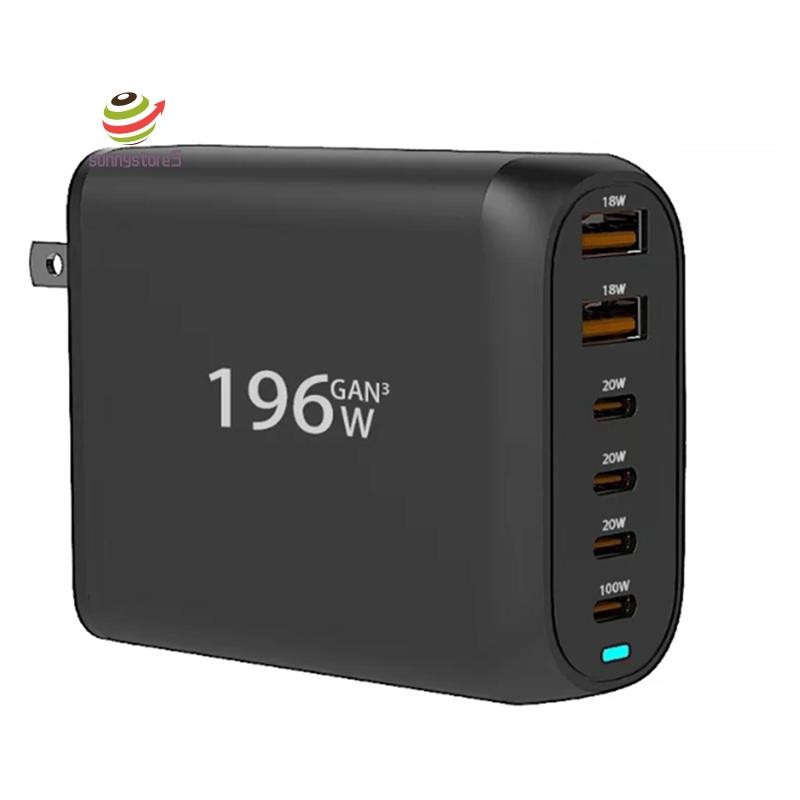 196W USB C PD 100W Fast Charging Power Adapter 6 Ports for Pro Galaxy ...