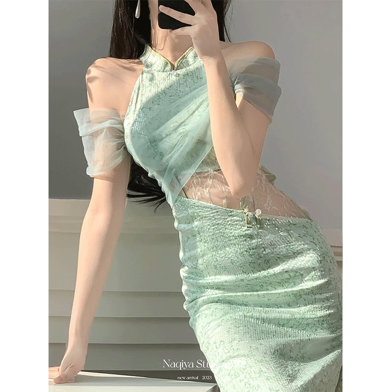Niche Improved Design New Chinese Female French Dress Sexy Floral Retro ...