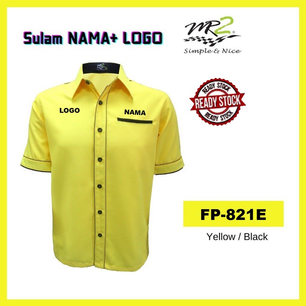 BAJU KORPORATE LELAKI LENGAN PENDEK WARNA KUNING (FP-821E) KAIN JENIS ...