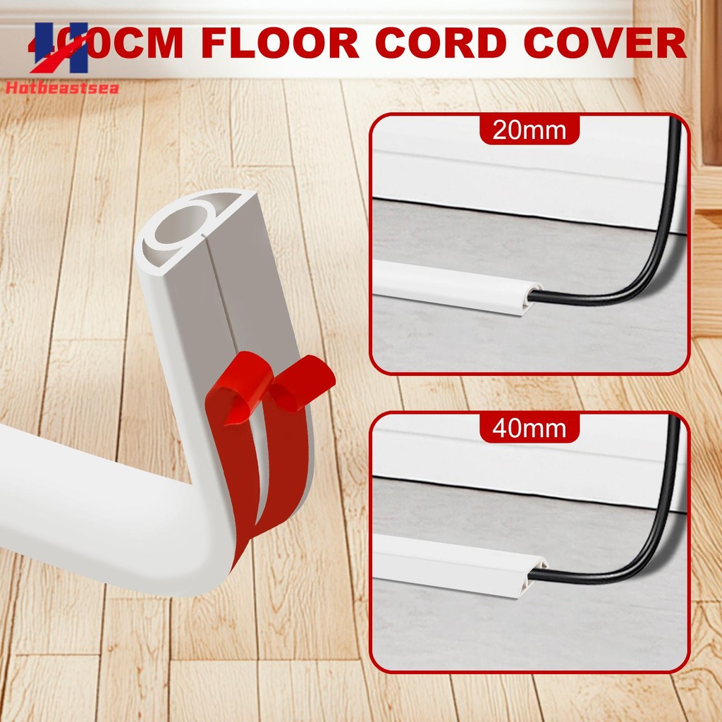 Self Adhesive Floor Cord Cover 13ft PVC Floor Cord Hider Flexible Floor Cable Protector Floor ...