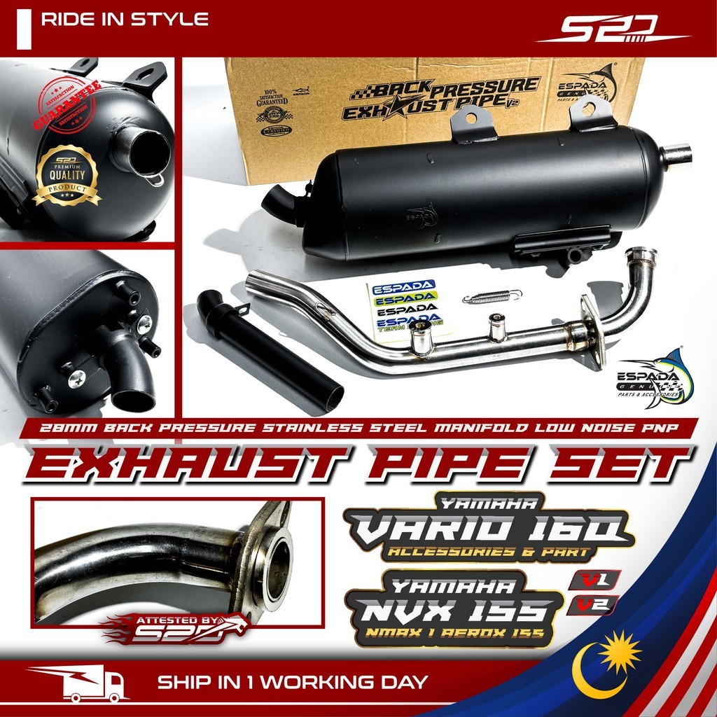 Exhaust Pipe Set ESPADA NVX V1 V2 AEROX VARIO 160 CLICK 28MM Back ...