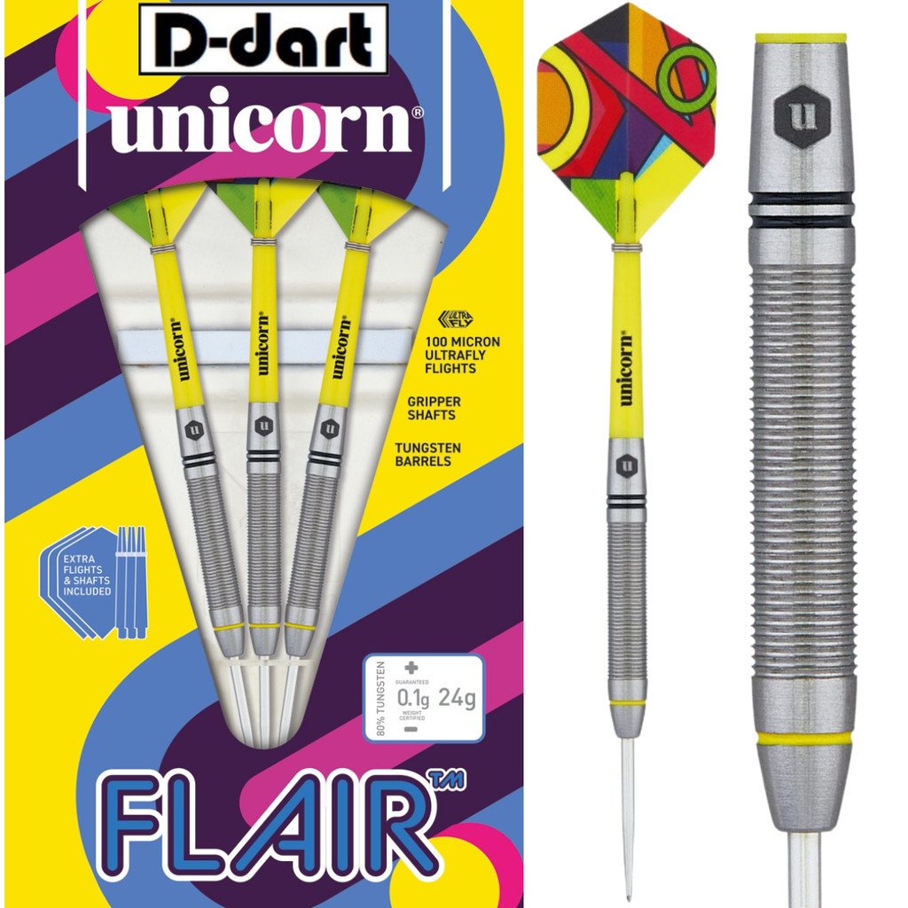 UNICORN STEEL TIP DARTS - 24G FLAIR 5 TUNGSTEN STEEL DART SET (ARROW ...