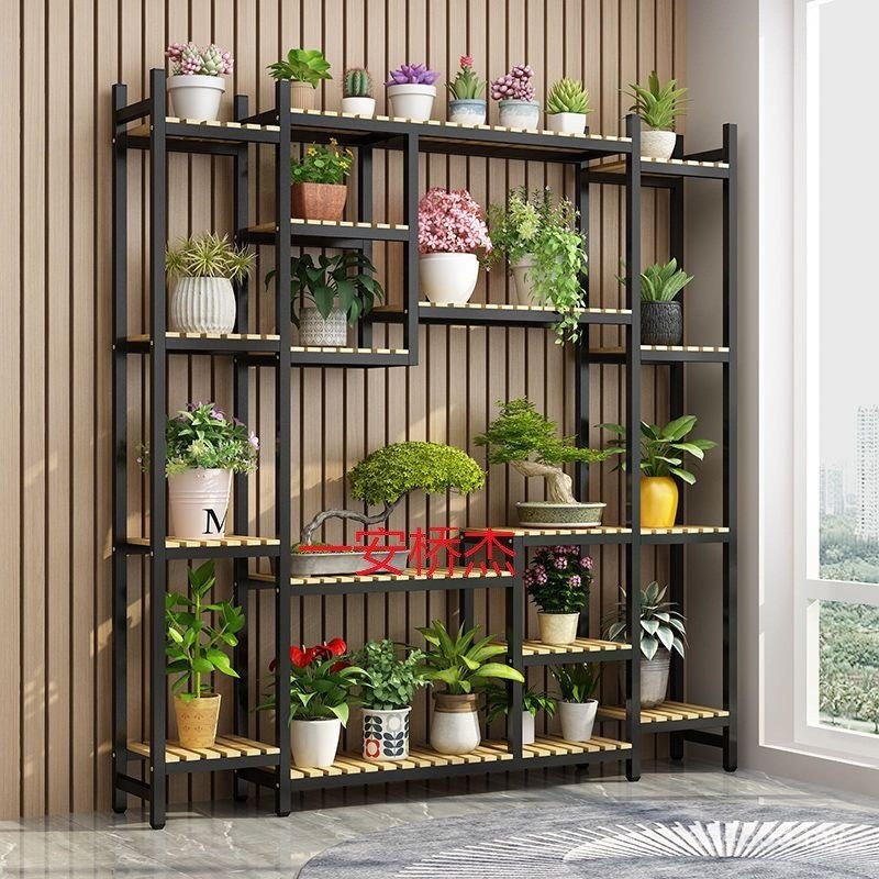 JL rak bunga kayu pepejal besi tempa luar rumah balkoni rak banyak ...