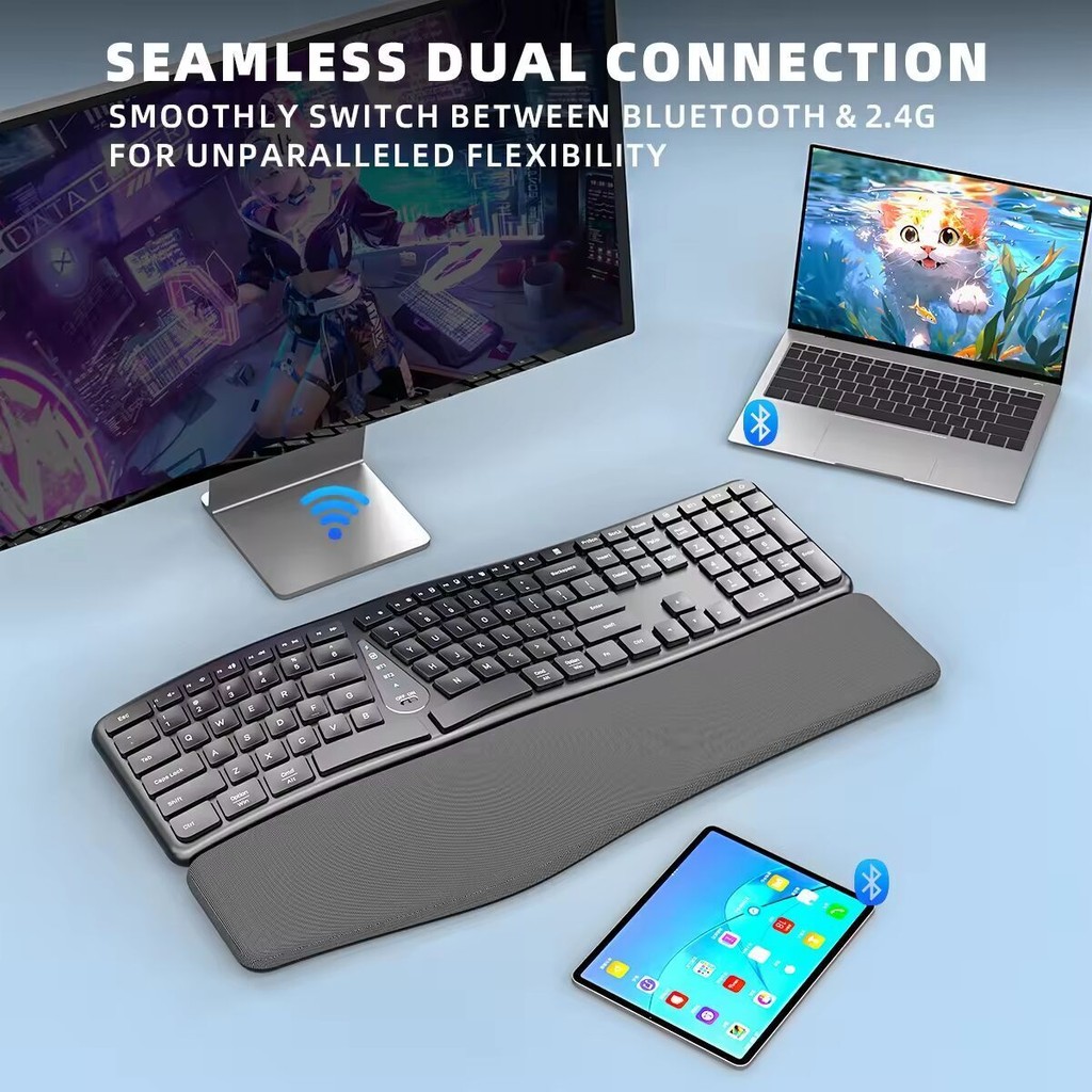 Ergonomic Split 2.4G Wireless Keyboard NaturalTyping Multi-Device ...