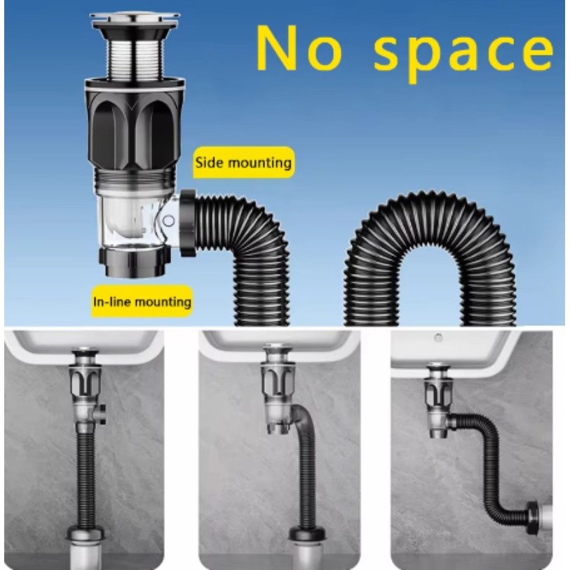 Flexible Sink Drain Pipe, Expandable Tubular Drain Tubing Pipe Washbasin Down Pipe Deodorant ...