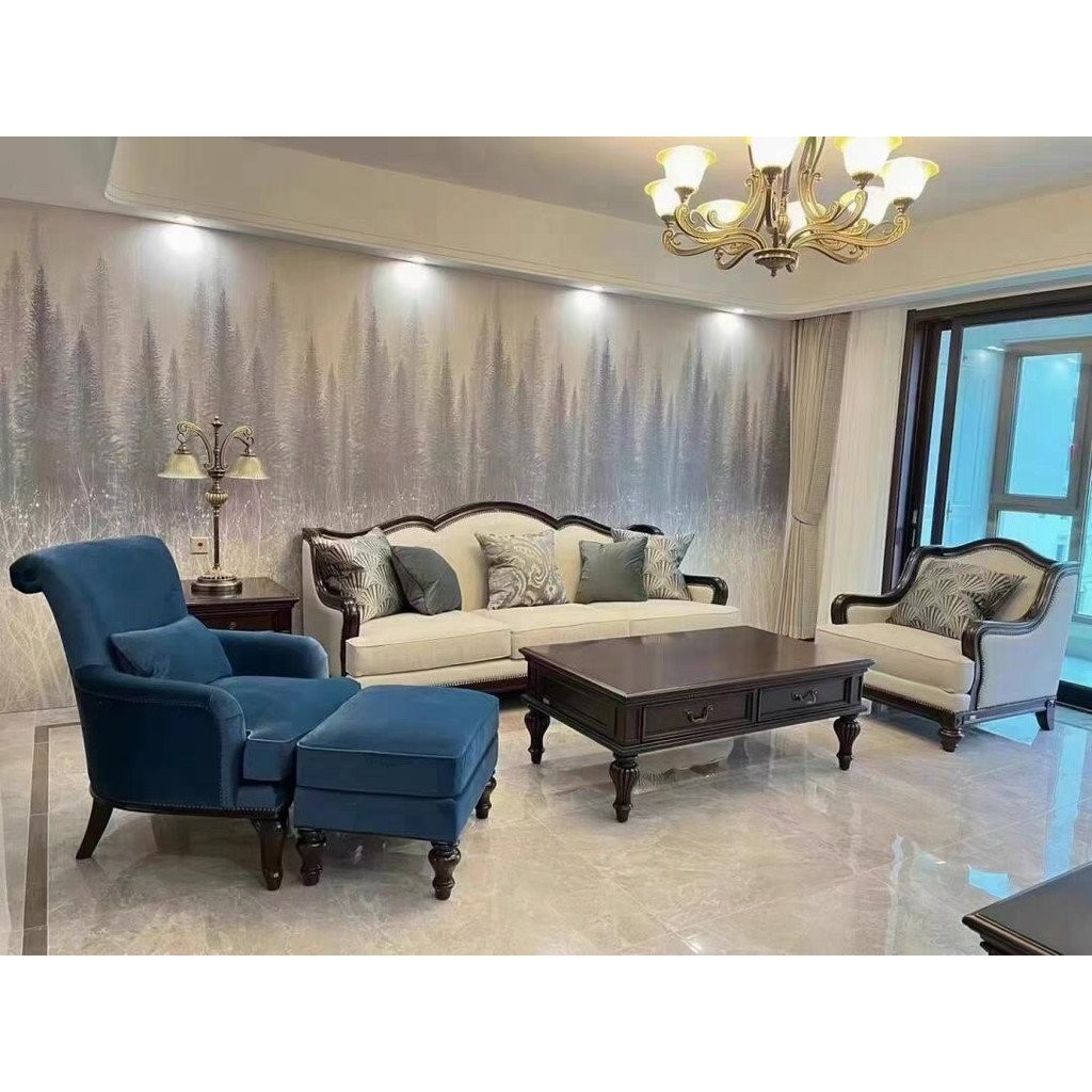 Sofa Kayu Pepejal Retro Amerika Perancis Sofa Fabrik Tiga Tempat Duduk ...