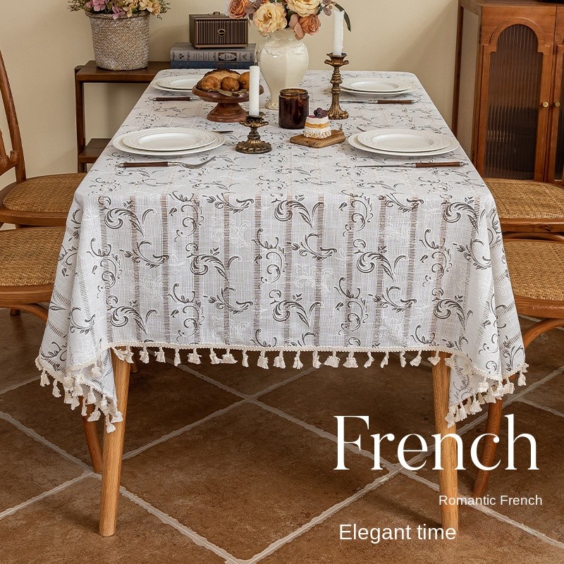 Modern and Simple Cotton and Linen Tablecloth - High-end Tassel and ...