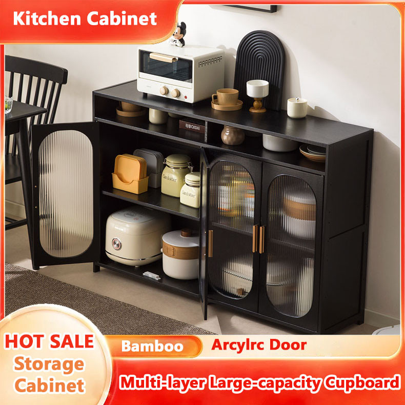 Kitchen Storage Cabinet Black Sideboard Storage Cabinet Multi-Function ...