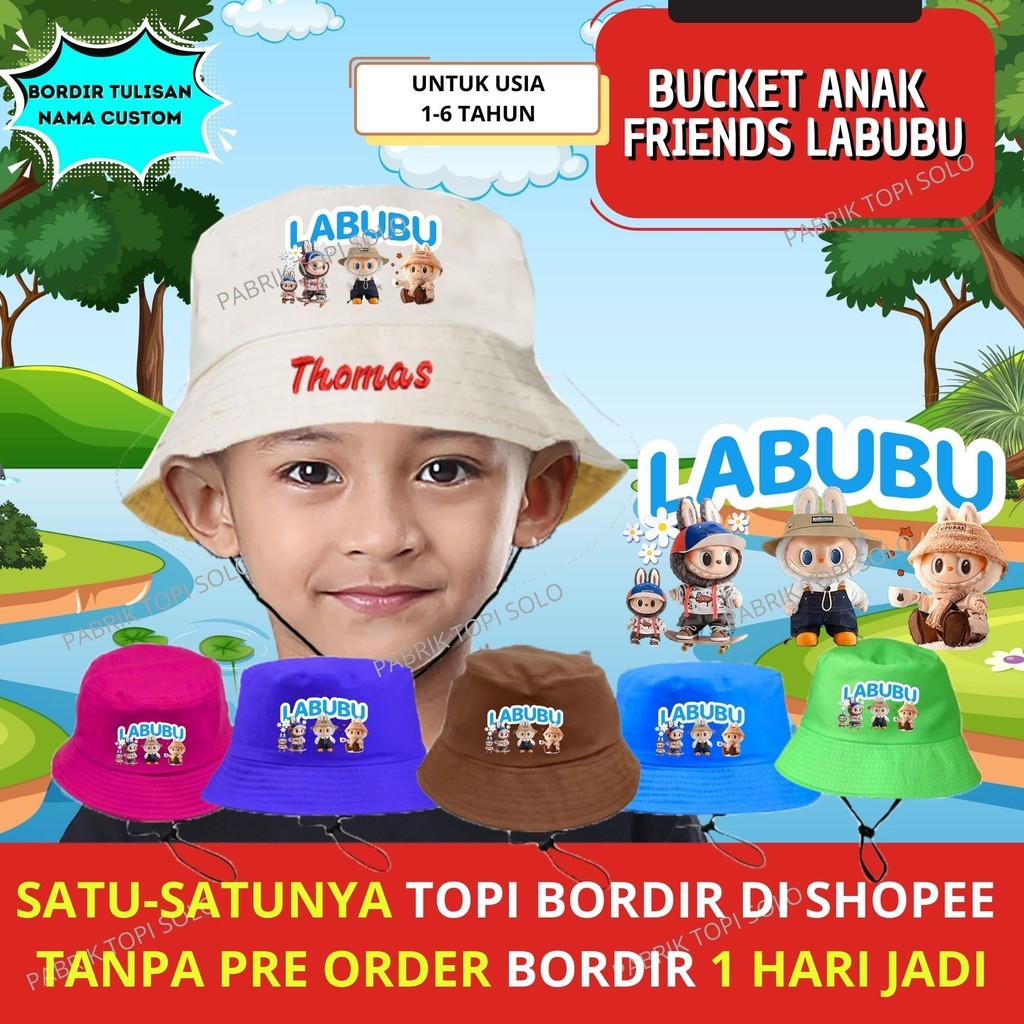 Labubu Children's Bucket Hat, Free Embroidery, Name Screen Printing ...