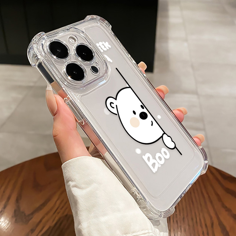 For iphone 16 pro Case 15 11 12 13 14 The white bear peek anti-fall ...