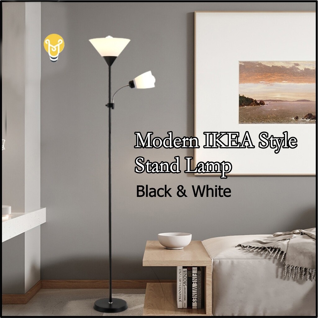 LED E27 floor lamp three-color lamp 2 head lampshade Bedroom floor lamp ...