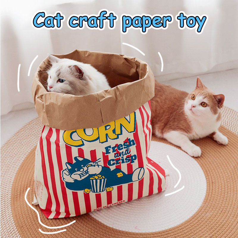 Fun Creative Popcorn Cat Dog Nest Double Layers Kraft Paper Cat Tunnel ...