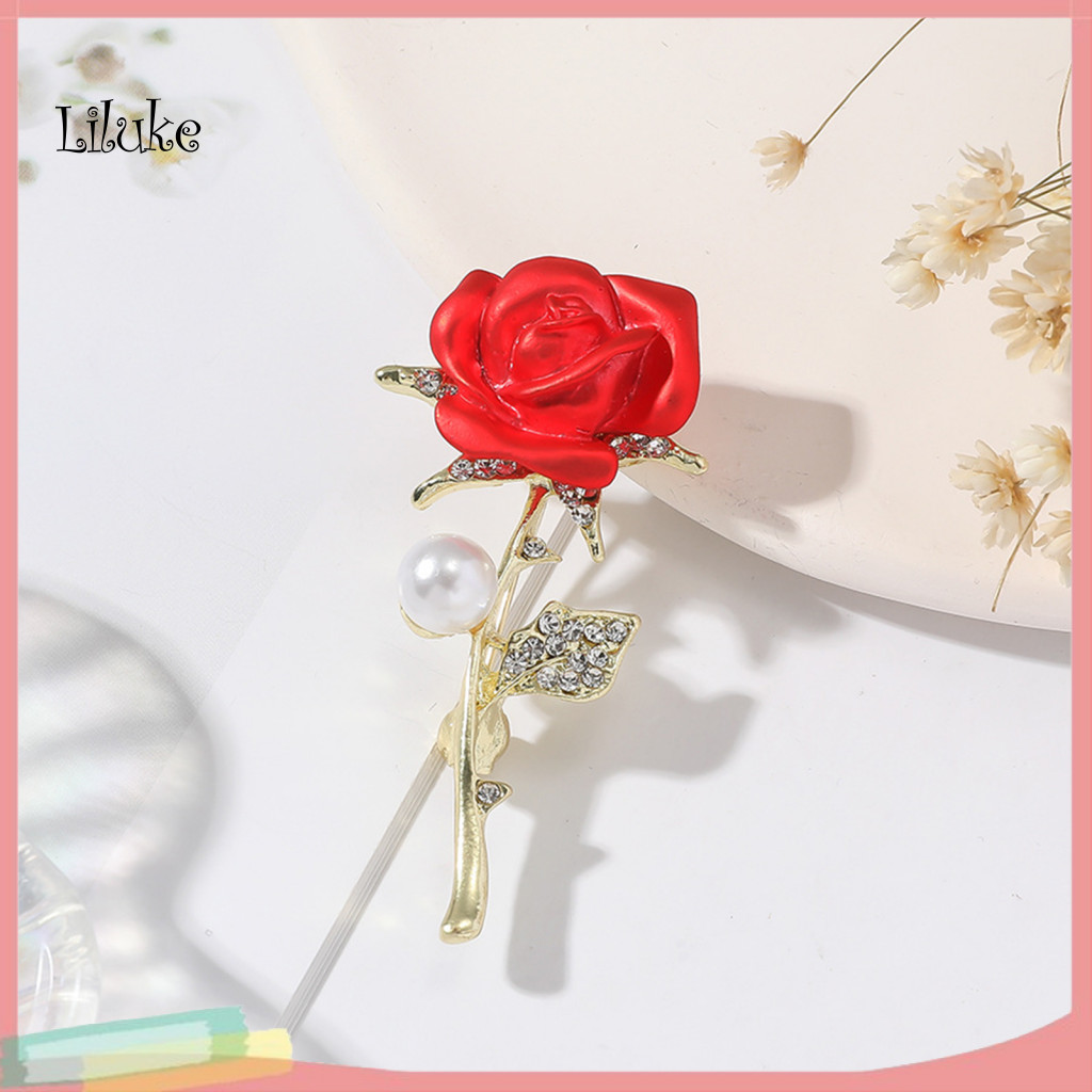 LK Red Rose Brooch Lady Formal Brooch Elegant Rose Shape Rhinestone ...
