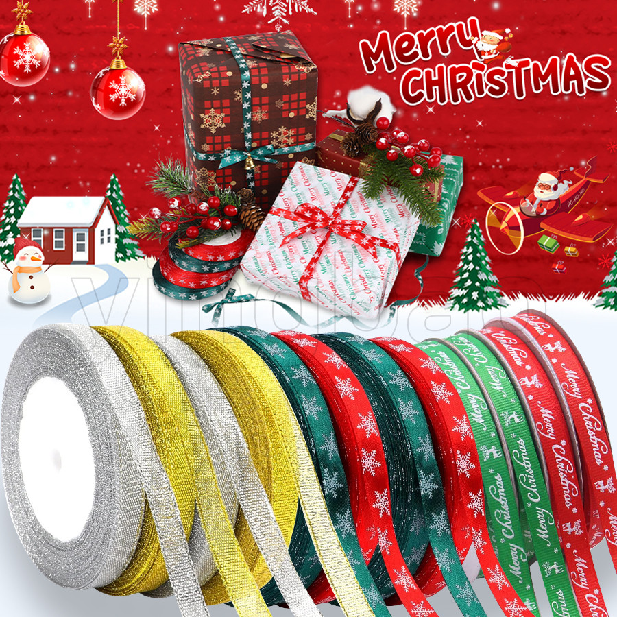 25yards 10mm Christmas Ribbon Printed Merry Christmas Grosgrain Ribbon ...
