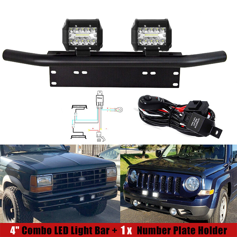 4inch led work light bar + bull bar front bumper Number license plate ...