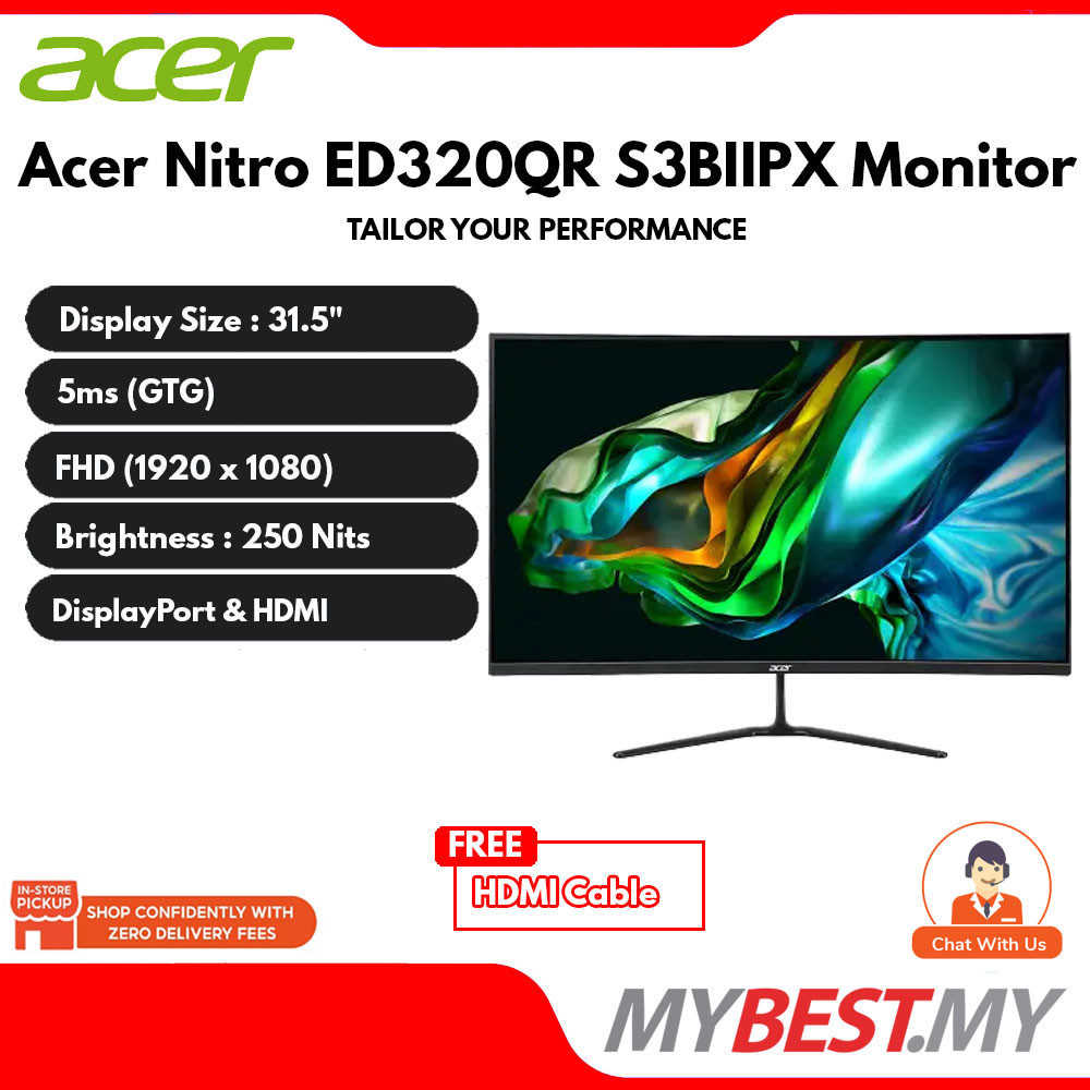 Acer Nitro ED320QR S3 31.5″ FHD 165Hz Curved Gaming Monitor ( DP, HDMI ...