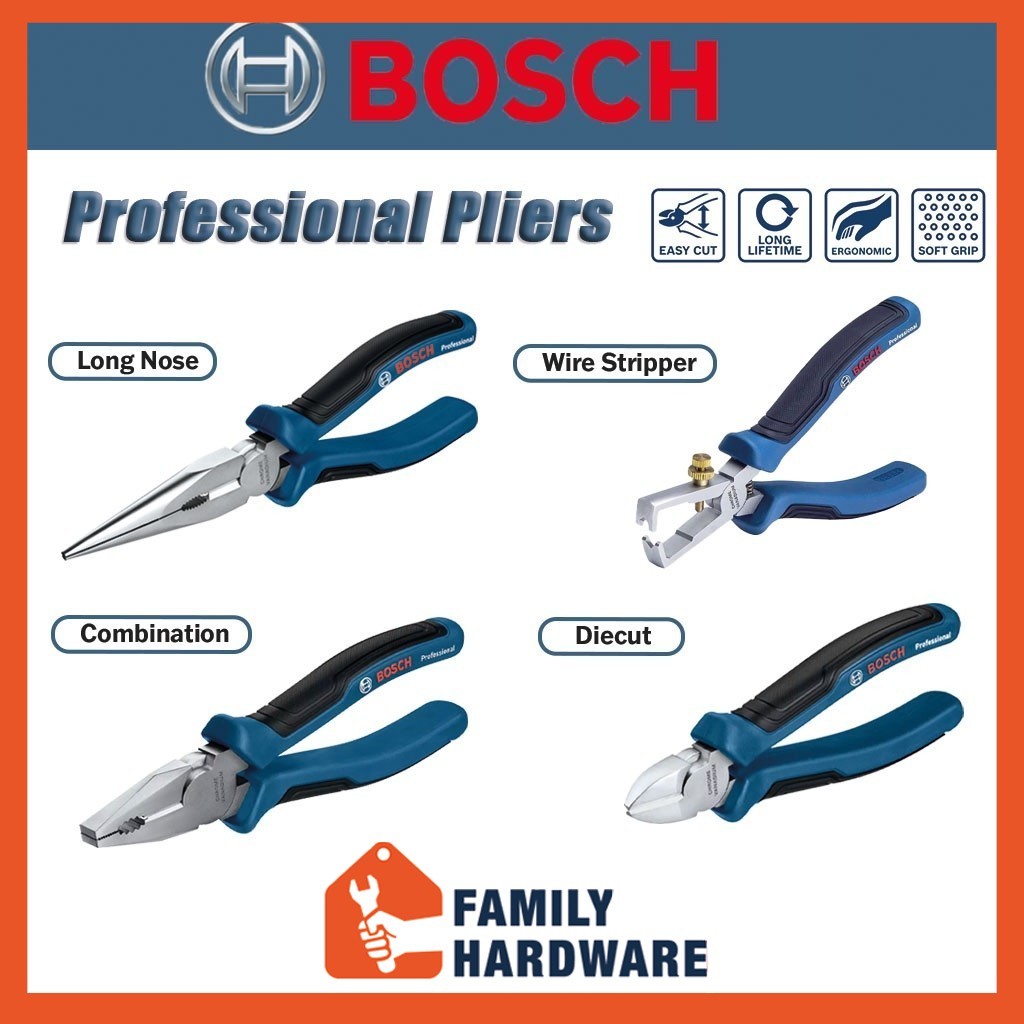 BOSCH Long Nose Pliers Combination Pliers Diagonal Pliers Diagonal Side ...