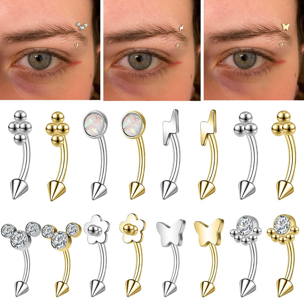 1 PC 16G Eyebrow Ring Piercing Stainless Steel Eyebrow Bridge Piercing ...